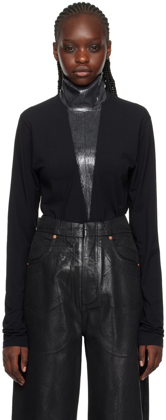 MM6 Maison Margiela Black Printed Turtleneck MM6 Maison Margiela