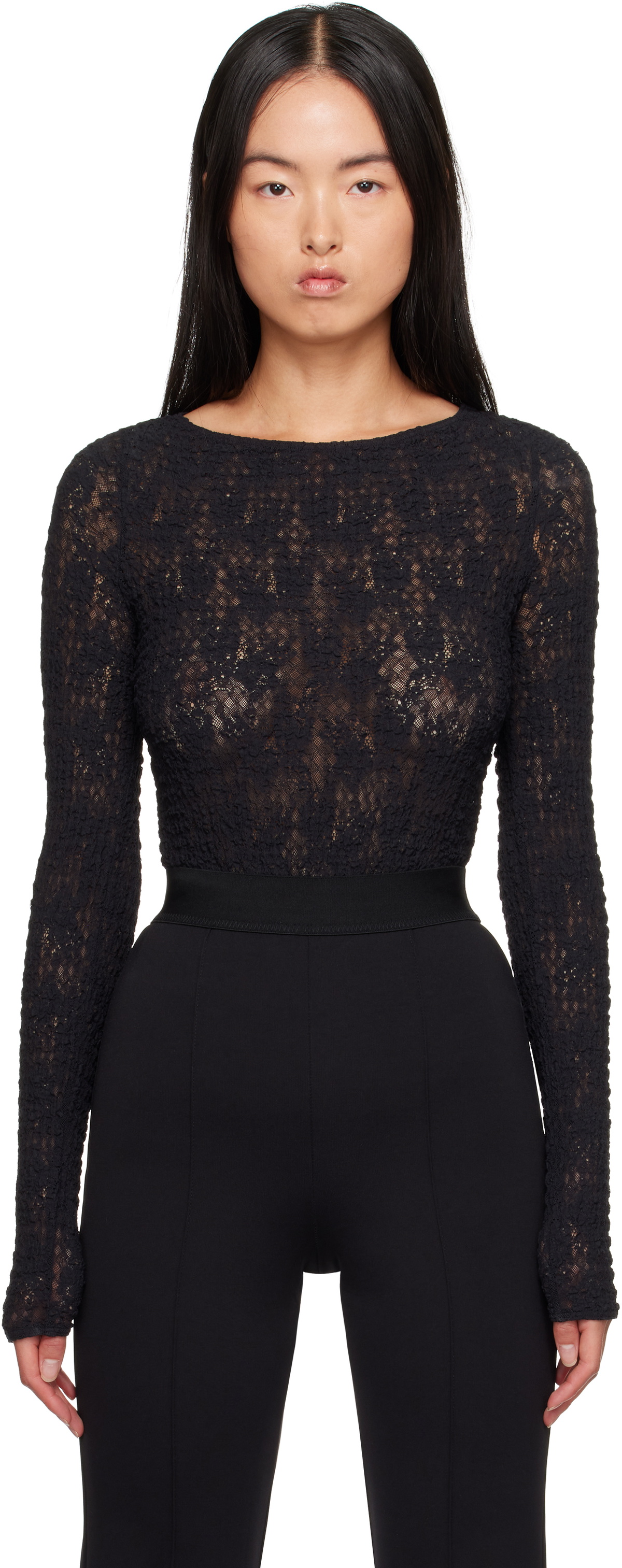 Wolford Black Structured Lace String Bodysuit Wolford