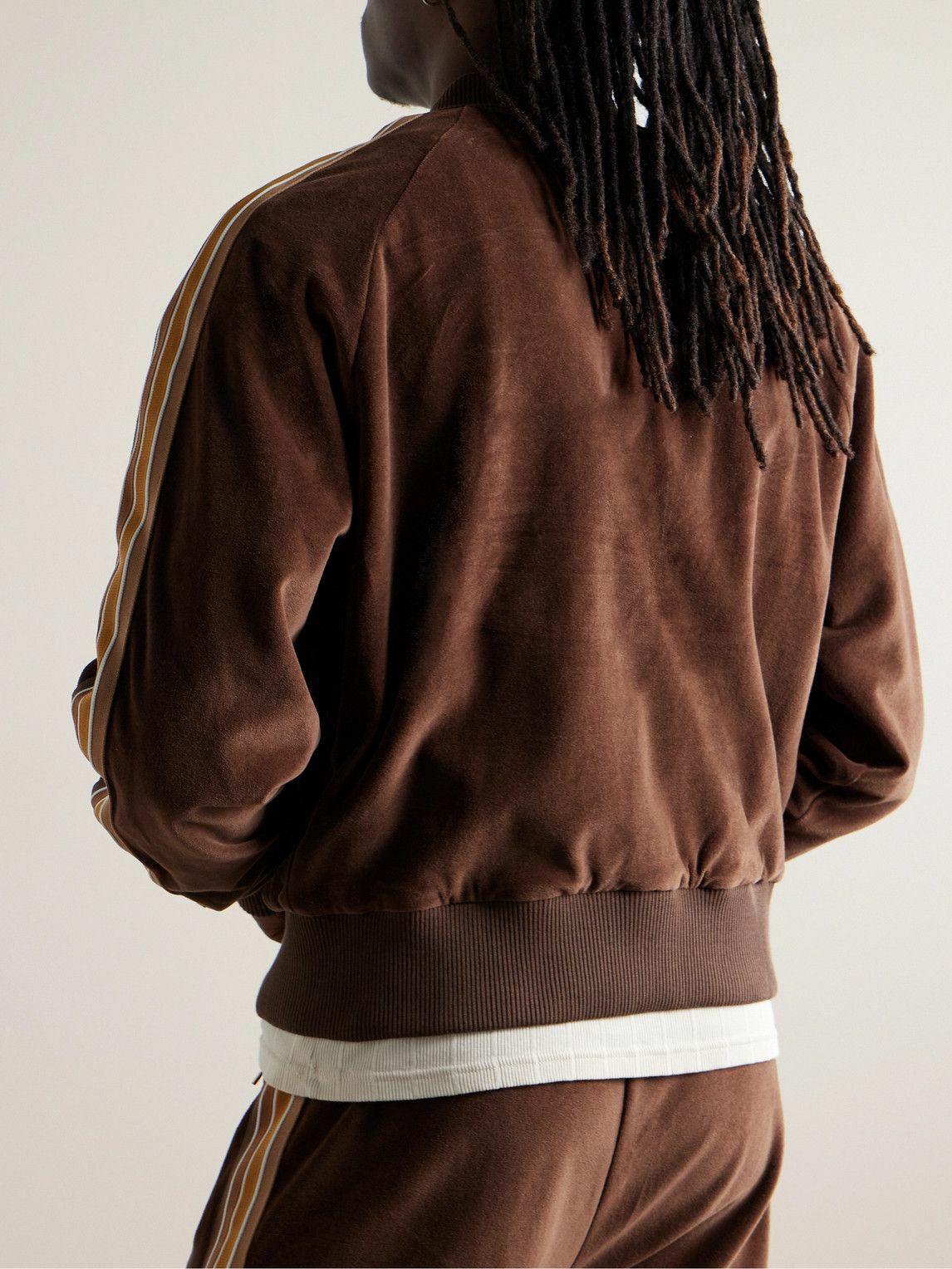 AMIRI - Stack Striped Logo-Embroidered Cotton-Velour Track Jacket - Brown Amiri