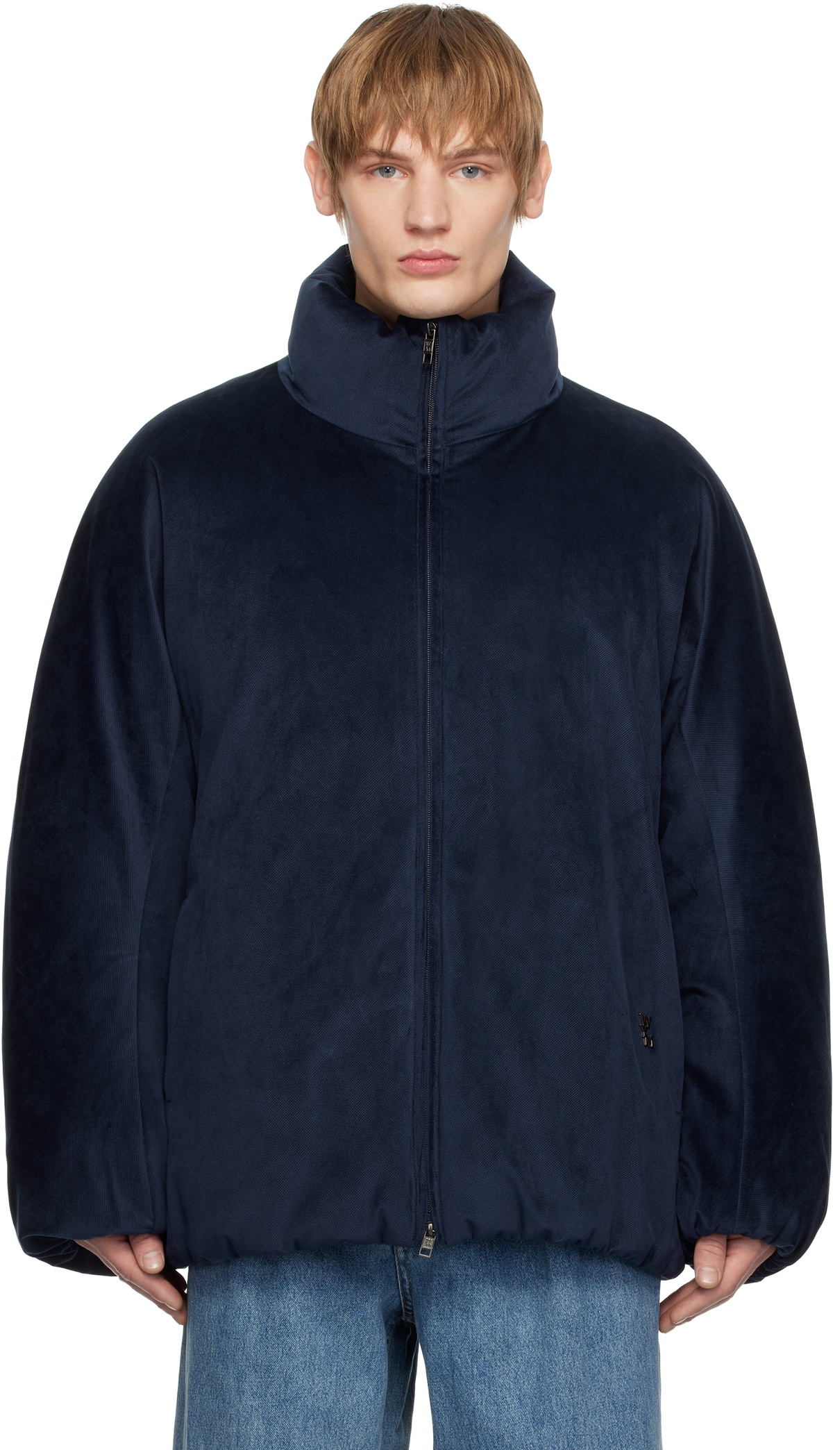 WOOYOUNGMI Navy Velour High Neck Goose Down Jacket Wooyoungmi