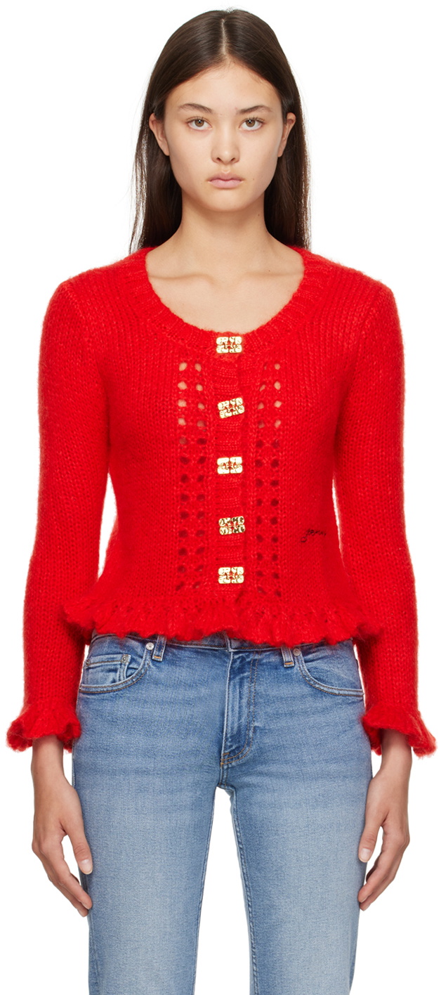 GANNI Red Ruffled Cardigan GANNI