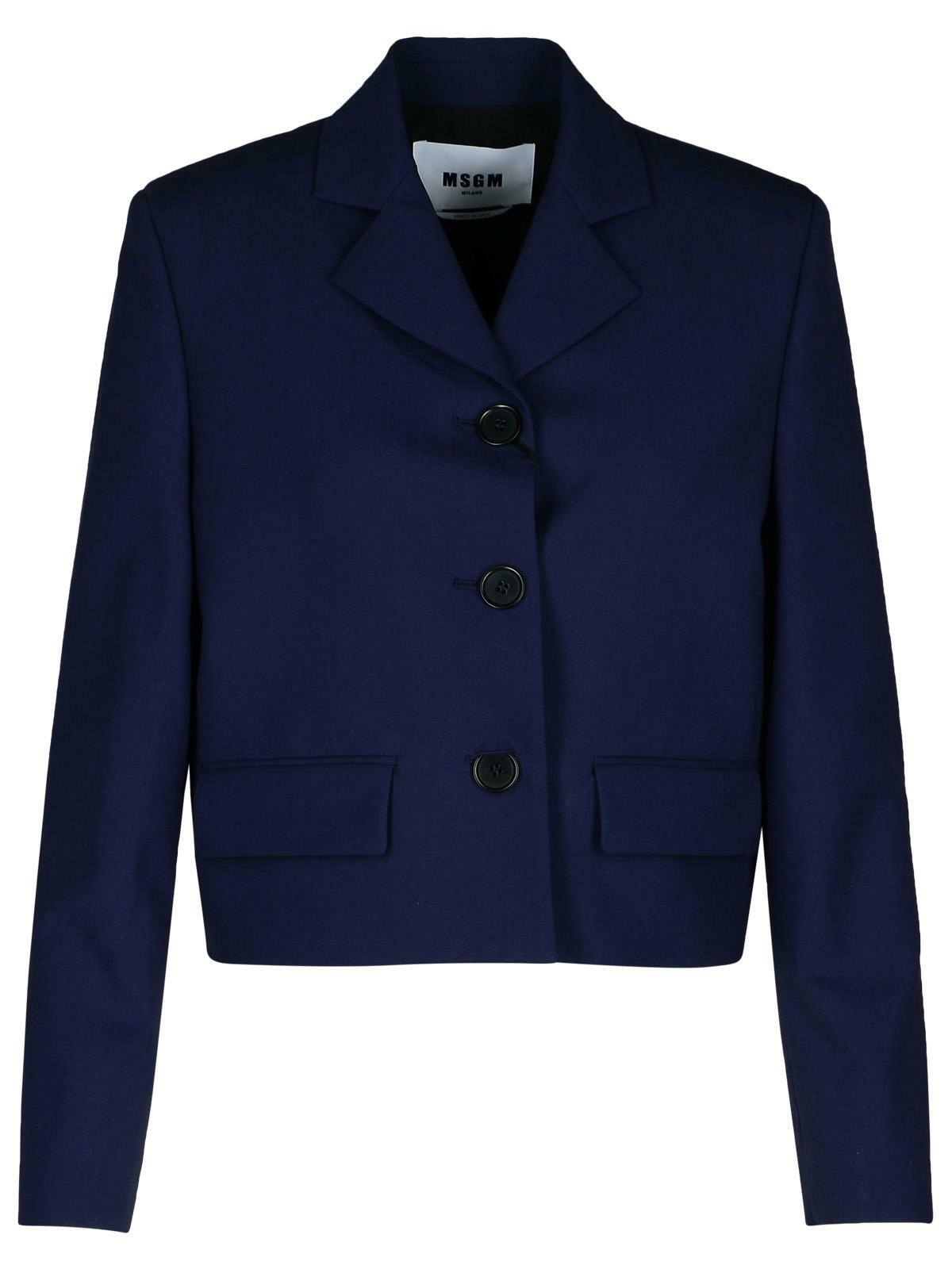 MSGM Navy Virgin Wool Crop Blazer MSGM