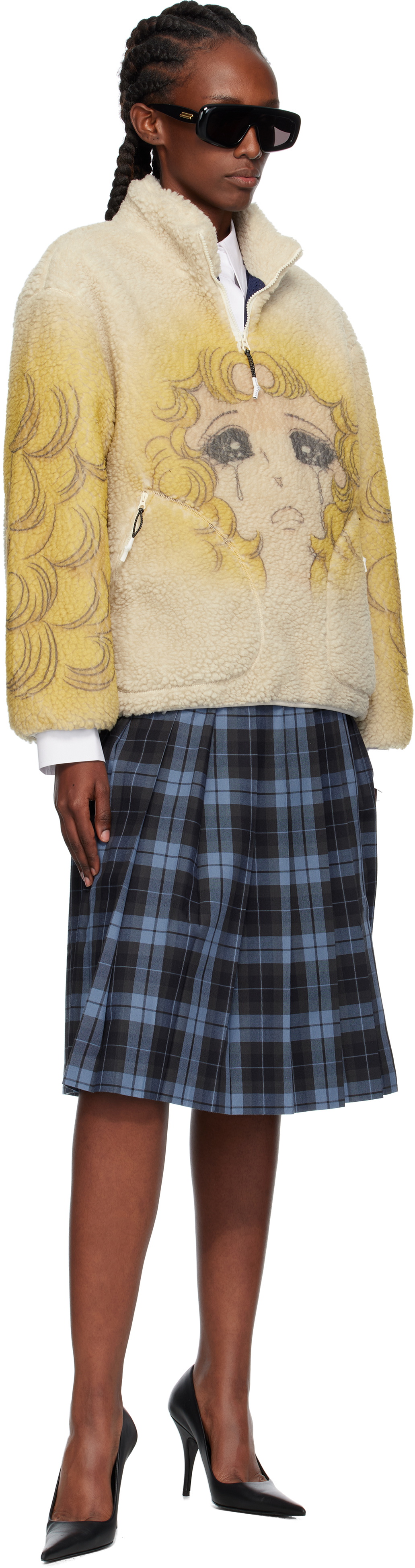 Pushbutton Yellow & Beige Crying Girl Half Zip Up Fleece Sweater Pushbutton