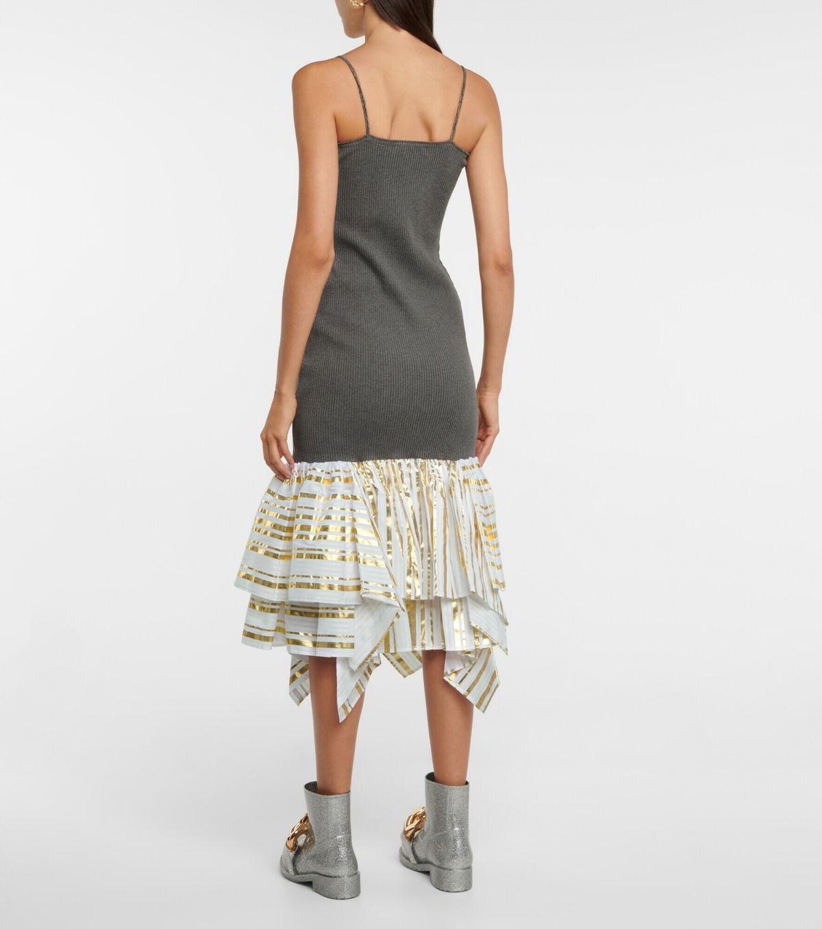 JW Anderson - Ribbed-knit cotton and satin midi dress JW Anderson