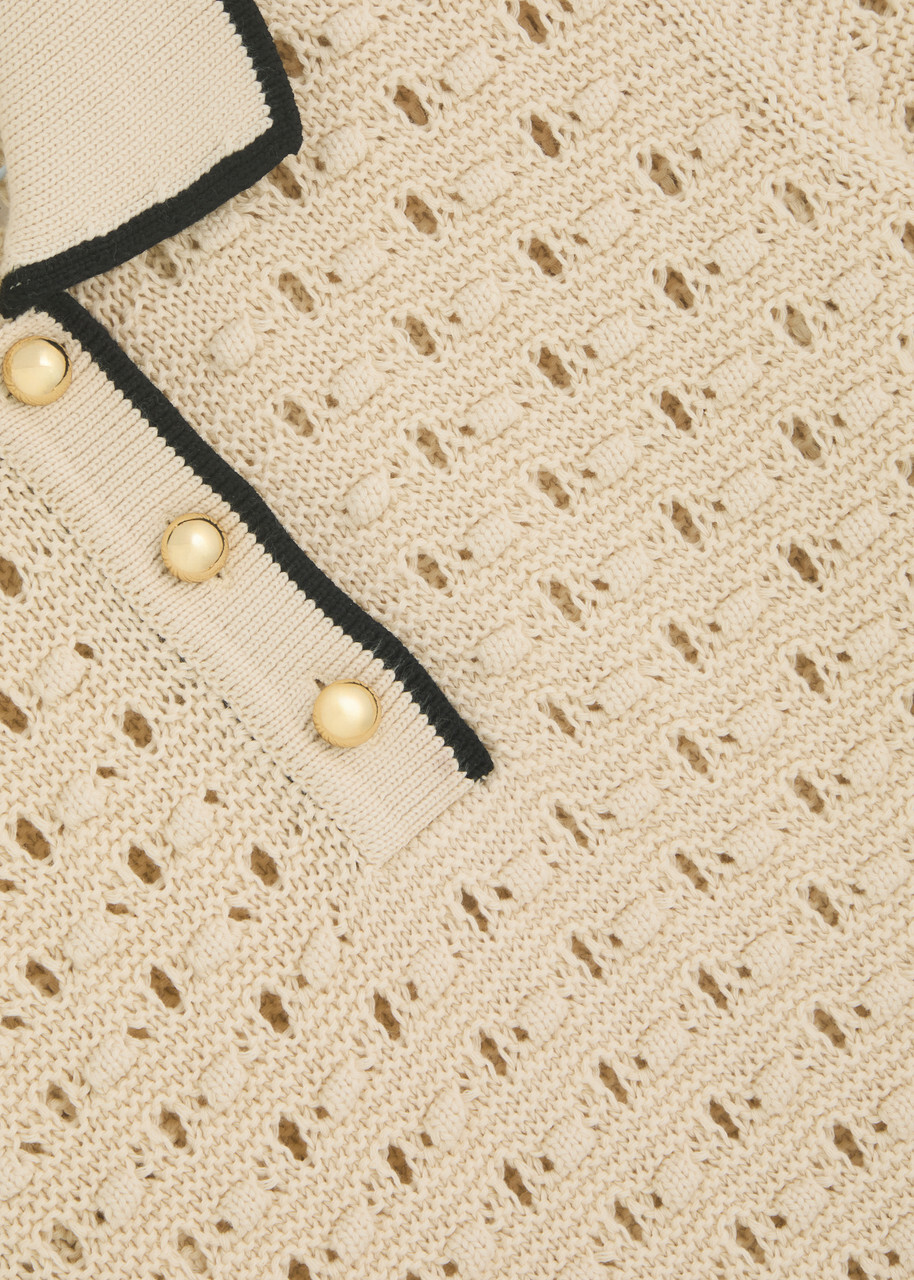 Frame The Bauble Open-knit Polo Shirt Cream Frame Denim