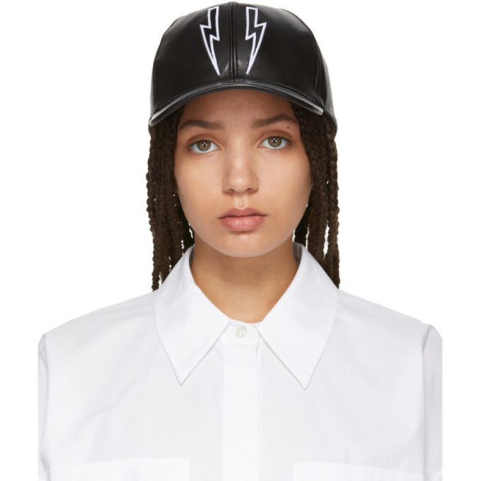 Neil Barrett Black Leather Thunderbolt Cap Neil Barrett