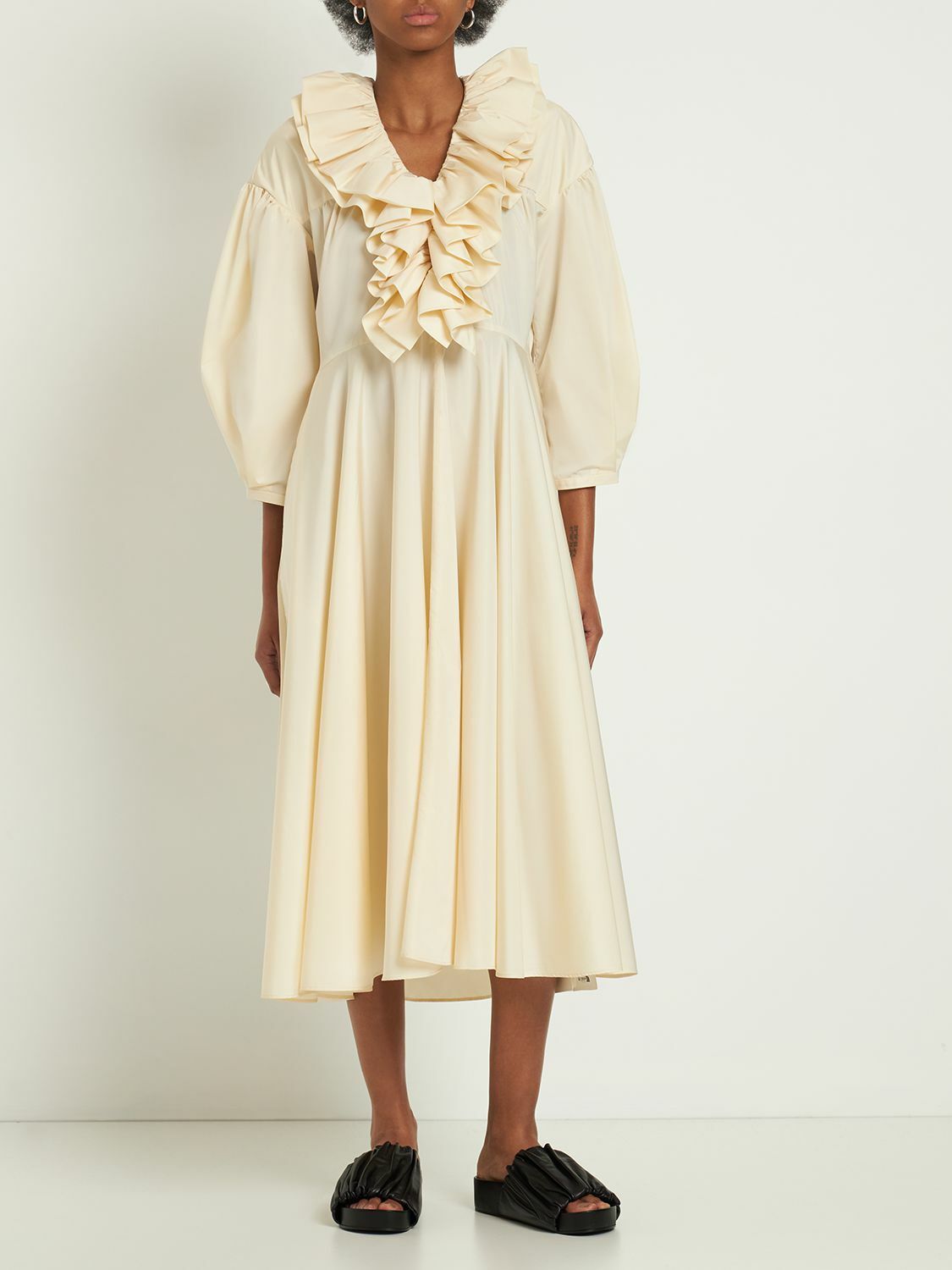 JIL SANDER - Voluminous Taffeta Midi Shirt Dress Jil Sander