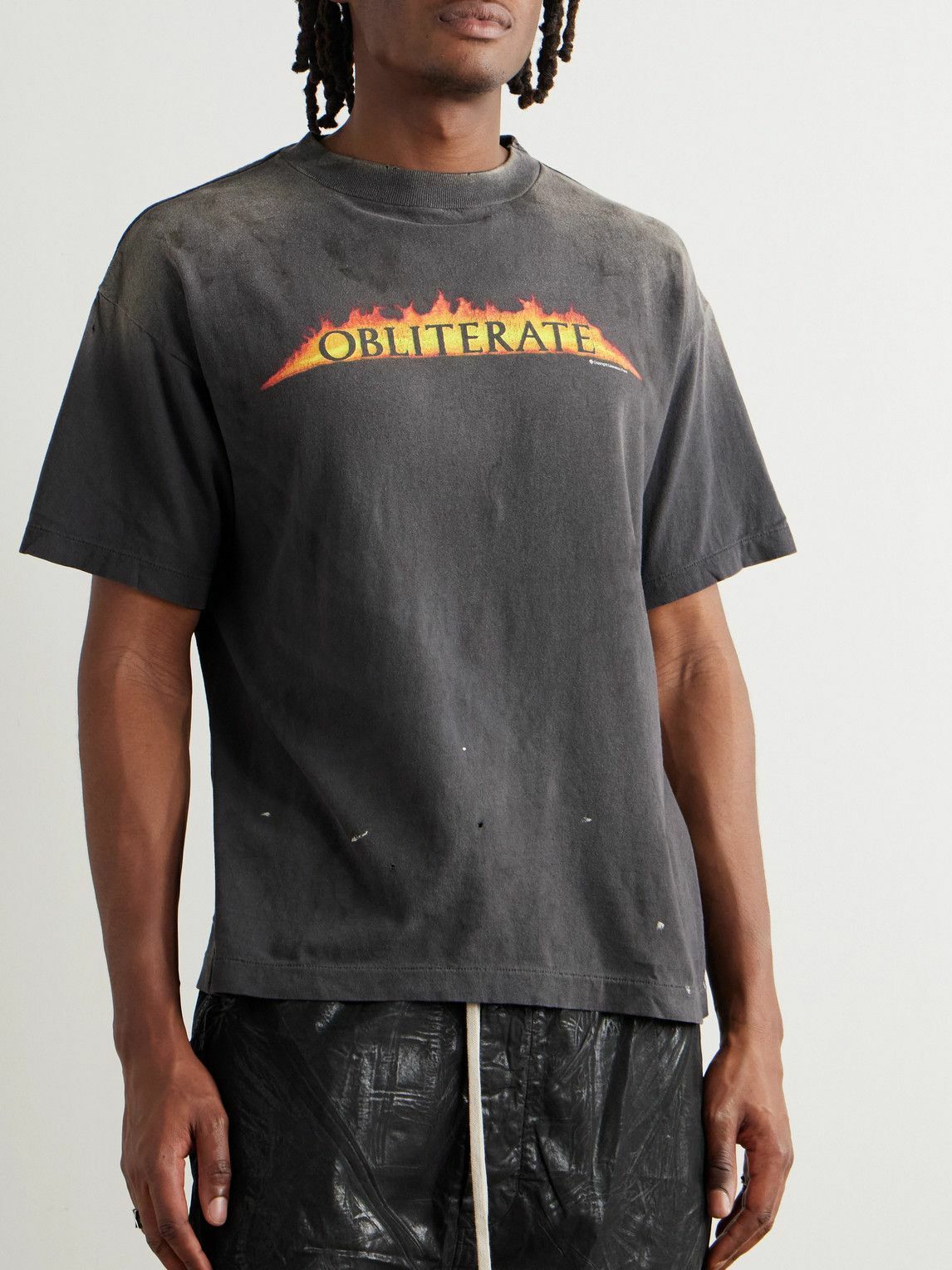 SAINT MXXXXXX - Obliterate Printed Distressed Cotton-Jersey T-Shirt ...