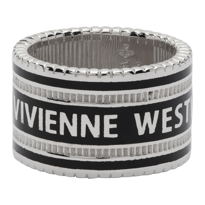Vivienne Westwood Silver and Black Conduit Street Ring Vivienne Westwood