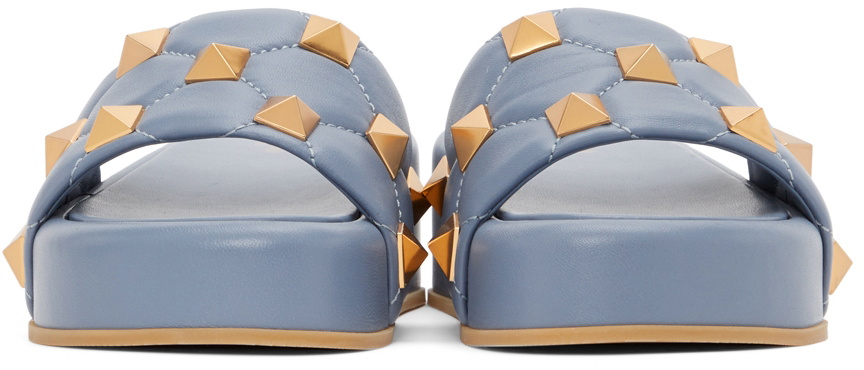 Valentino Garavani Blue Roman Stud Platform Slides Valentino Garavani