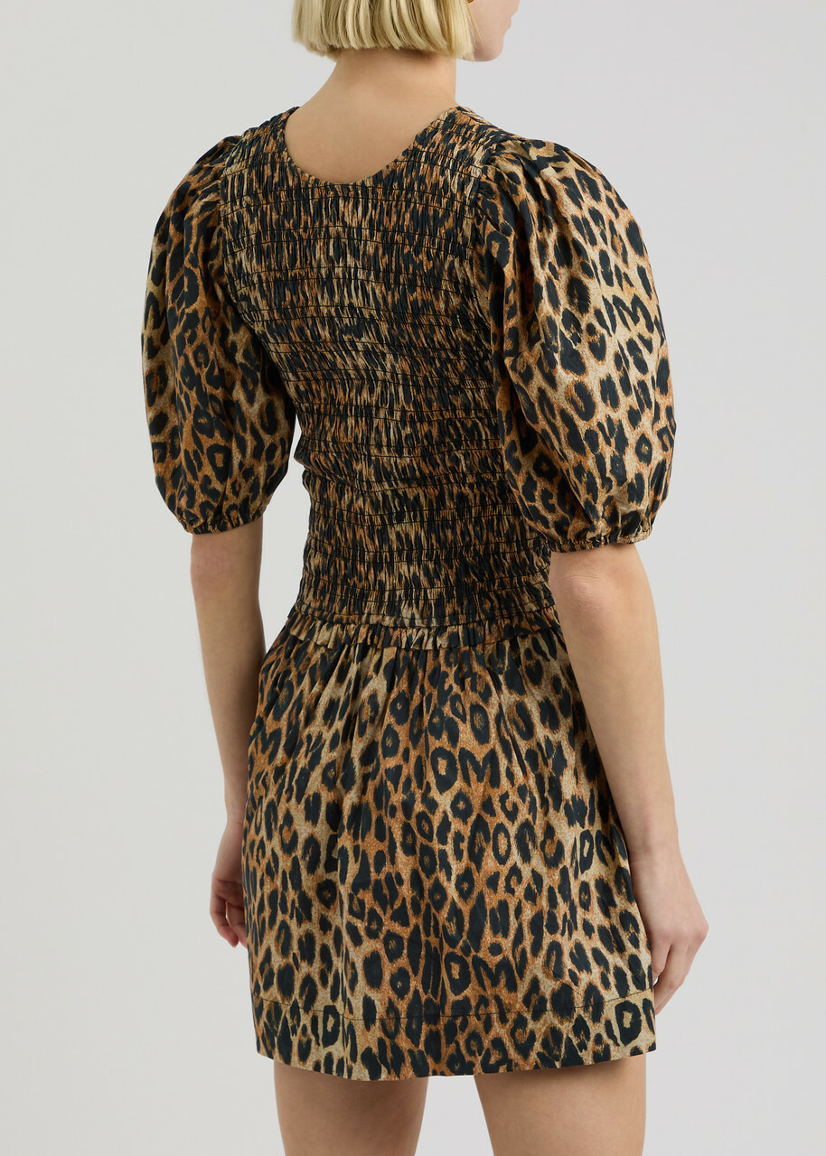 Damson Madder Bluebelle Reversible Leopard-print Cotton Mini Dress Damson Madder