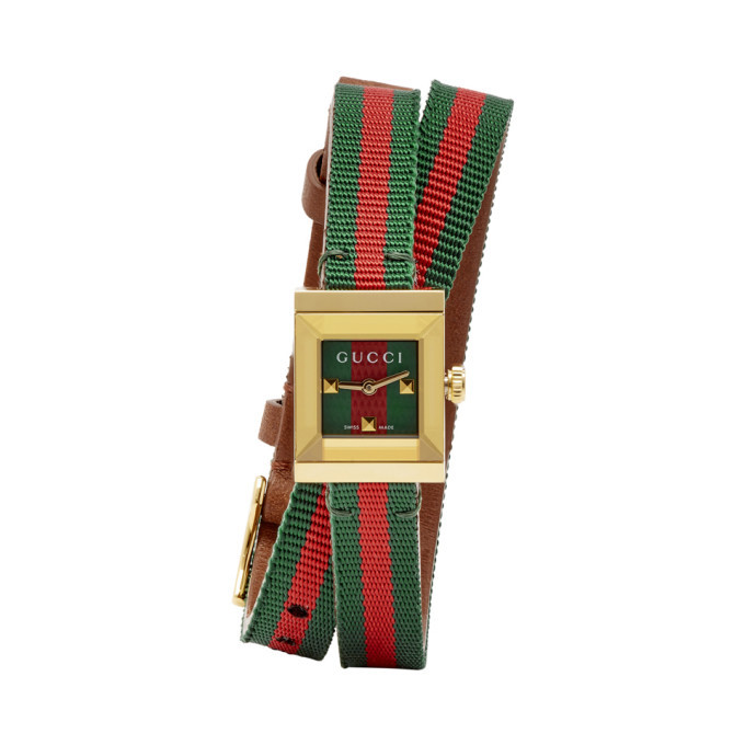 Gucci Gold Square Web Double Wrap G-Frame Watch Gucci