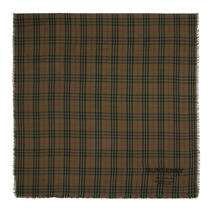 Burberry Green Cashmere Lightweight Vintage Check Scarf Burberry