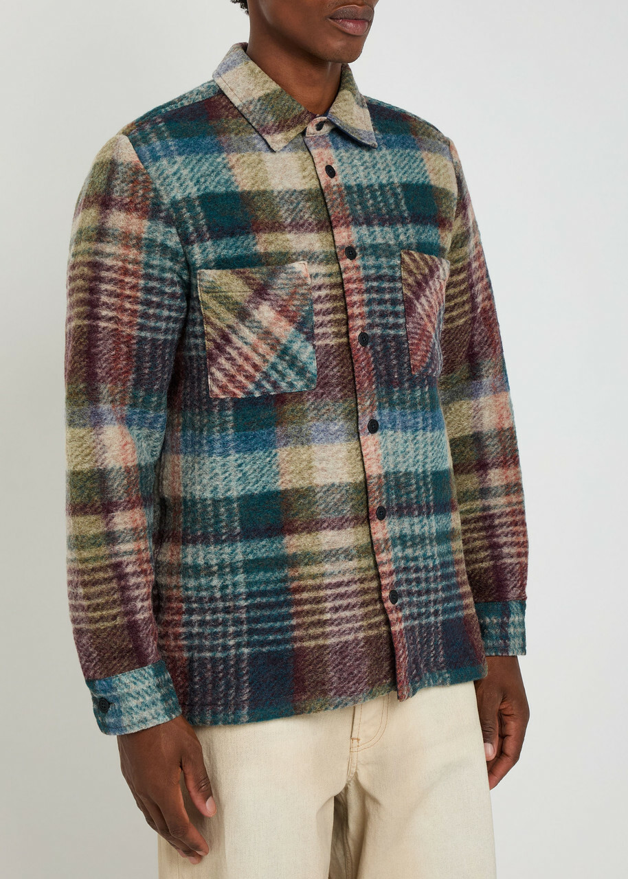 Wax London Whiting Checked Wool-blend Overshirt Blue Wax London