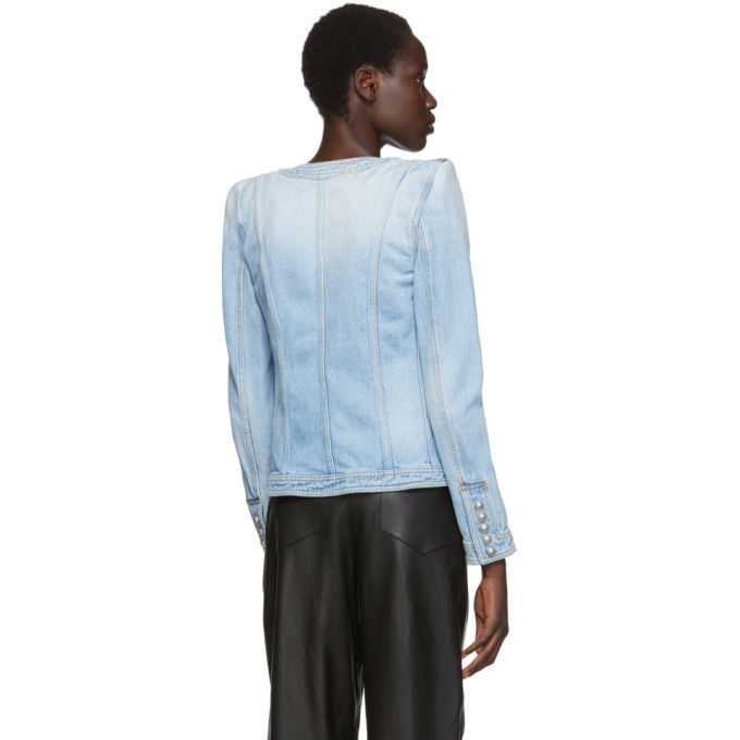 Balmain Blue Collarless Denim Jacket Balmain