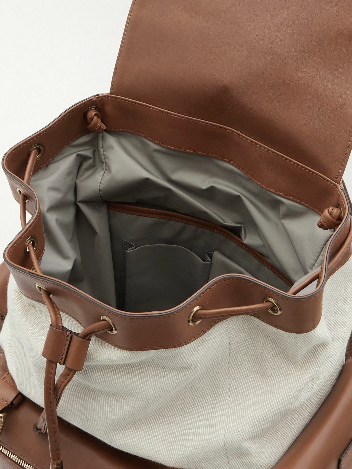 Brunello Cucinelli - Cotton and Linen-Blend Twill and Leather Backpack ...