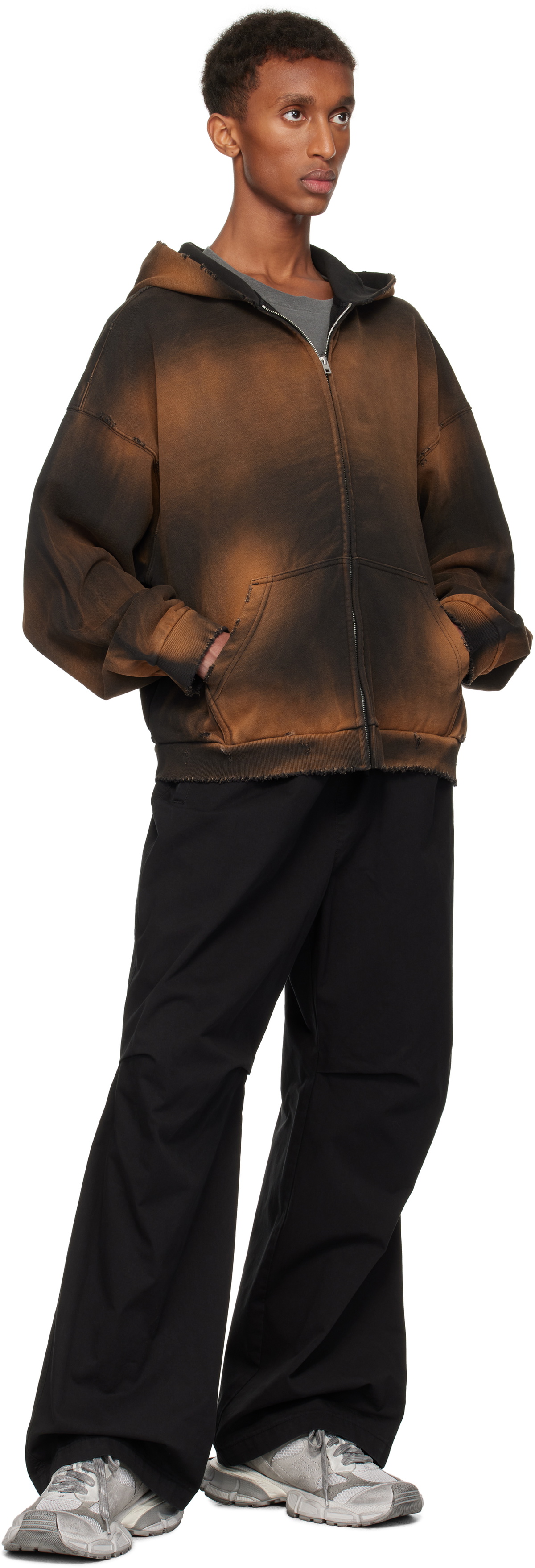 We11done Black Distressed Zip-up Hoodie We11done
