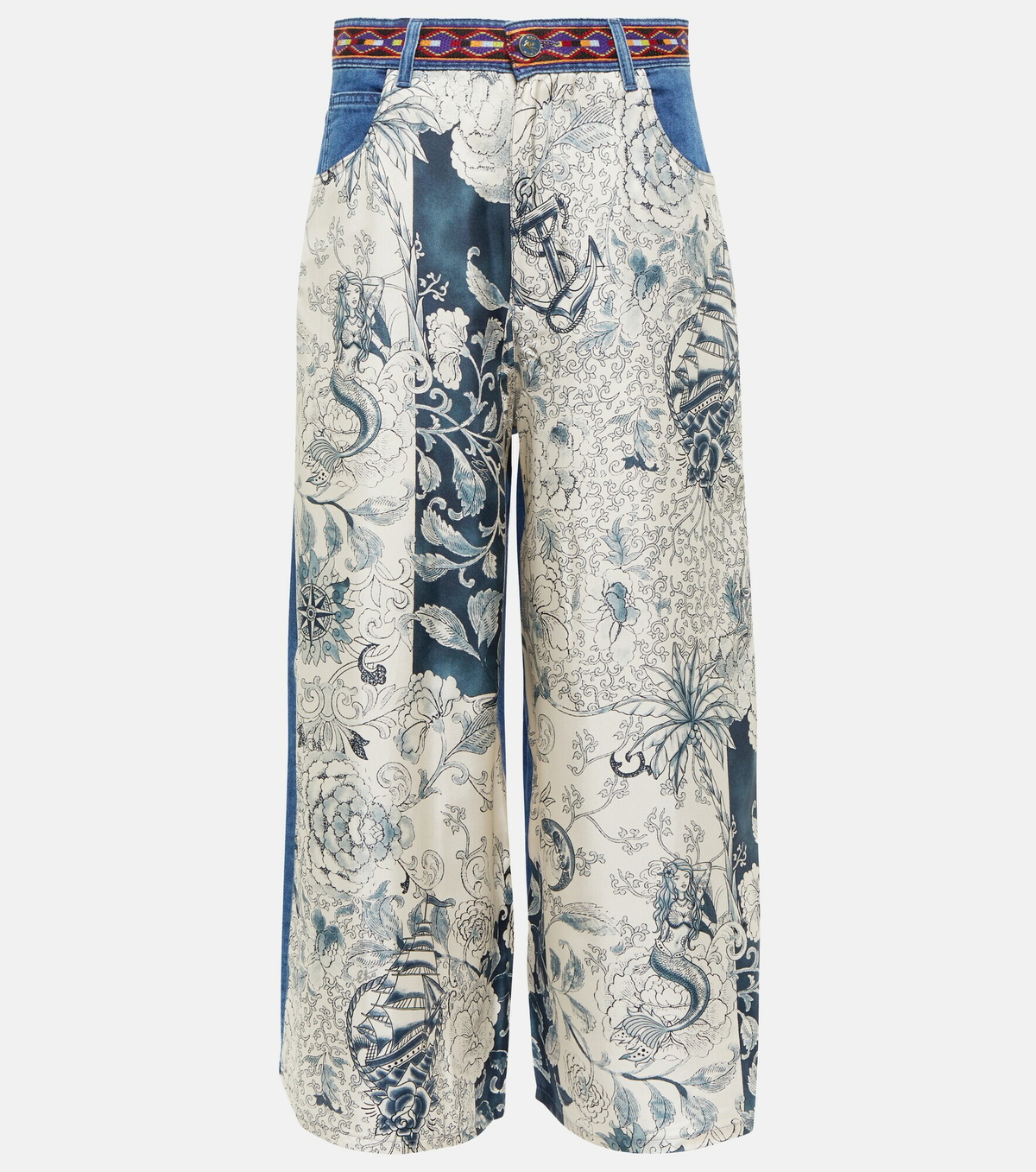 Etro - Printed silk and denim culottes Etro