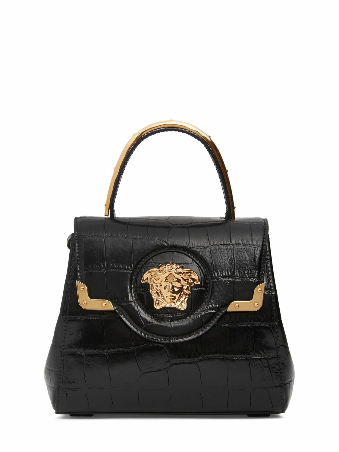 VERSACE - Croc Embossed Leather Top Handle Bag Versace