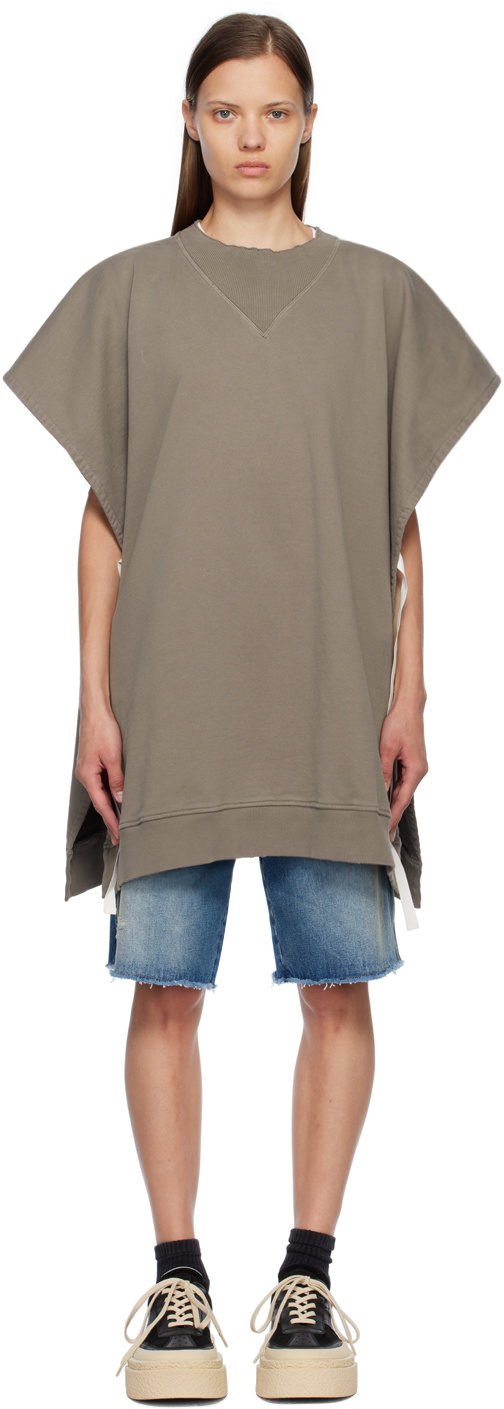 MM6 Maison Margiela Taupe Draped Sweatshirt MM6 Maison Margiela