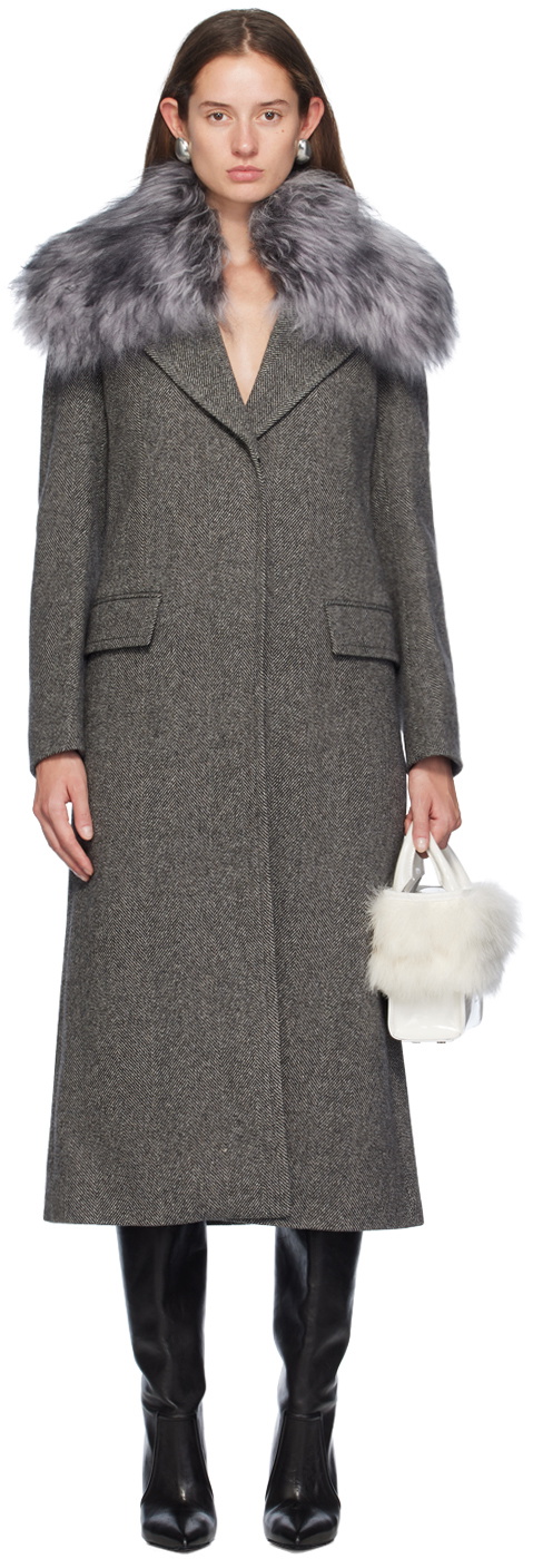 Blumarine Gray Wool Shearling Jacket Blumarine