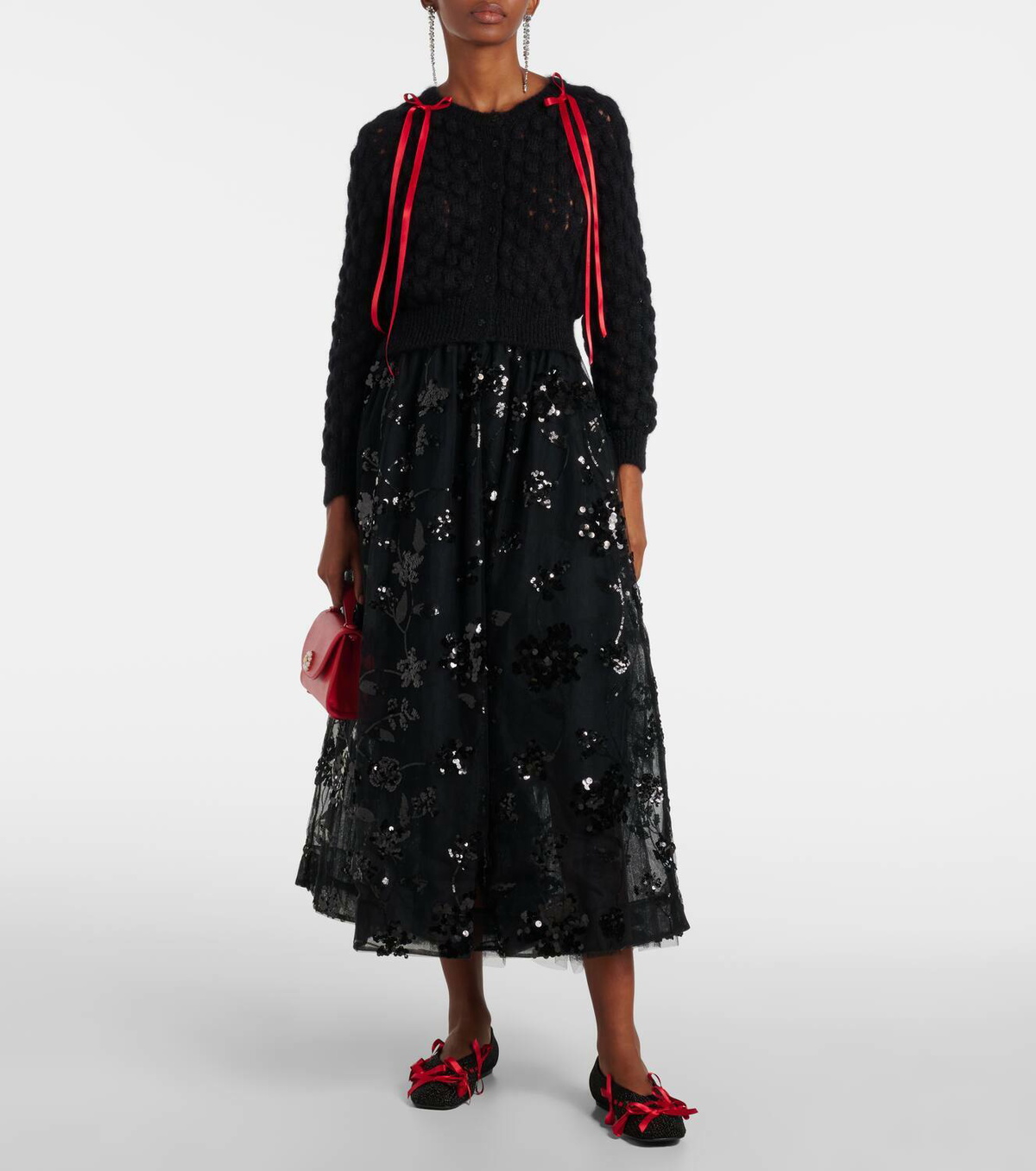 Simone Rocha Bow-detail open-knit wool-blend cardigan Simone Rocha