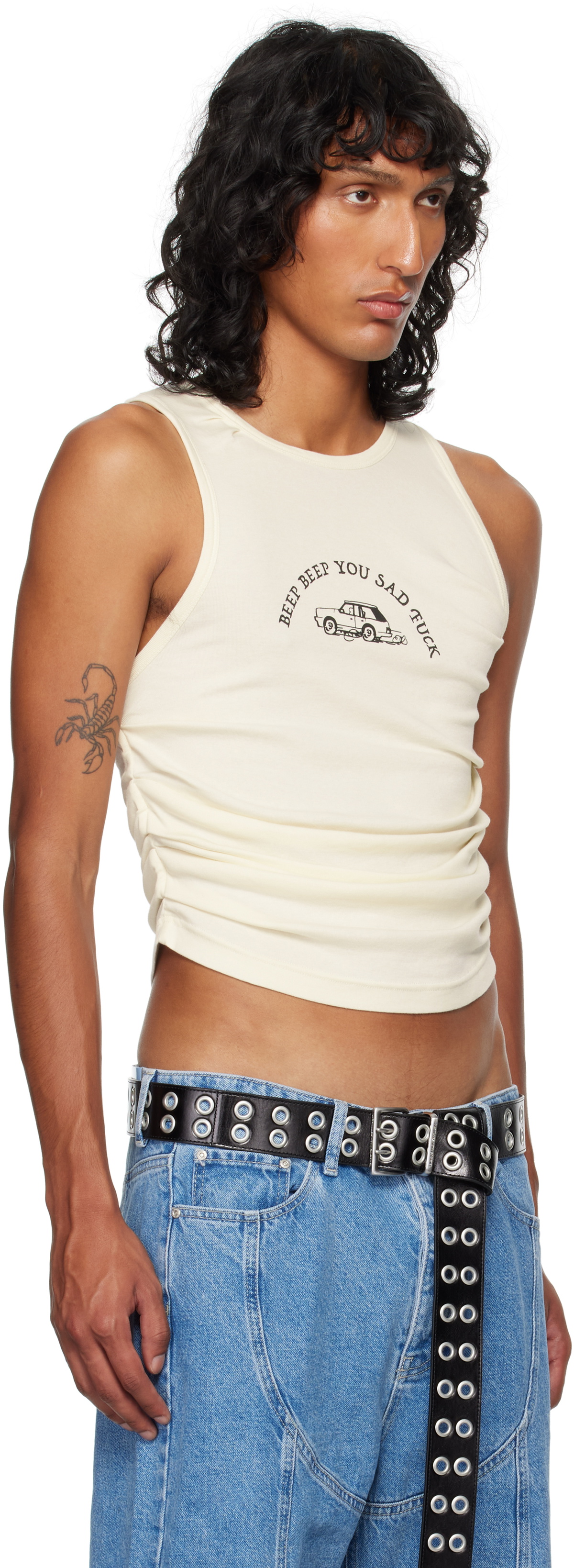 Achilles Ion Gabriel Off-White Tye Wrinkle Tank Top
