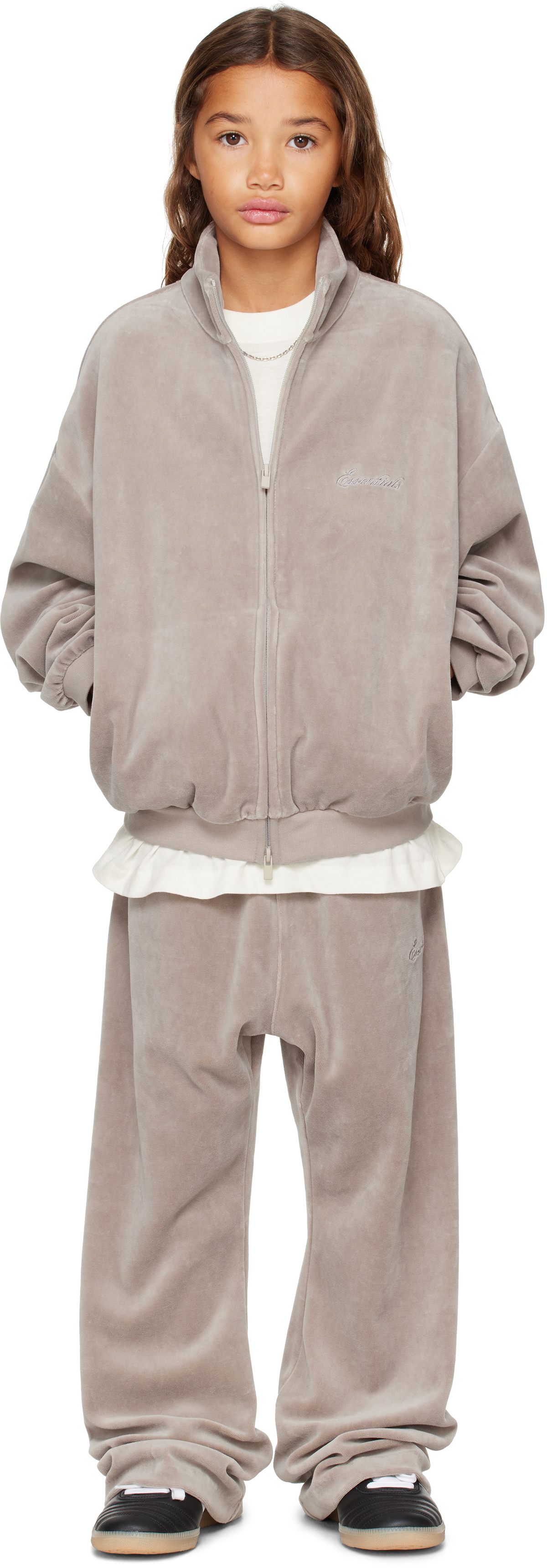 Fear of God ESSENTIALS Kids Gray Holiday Velour Classic Track Jacket ...