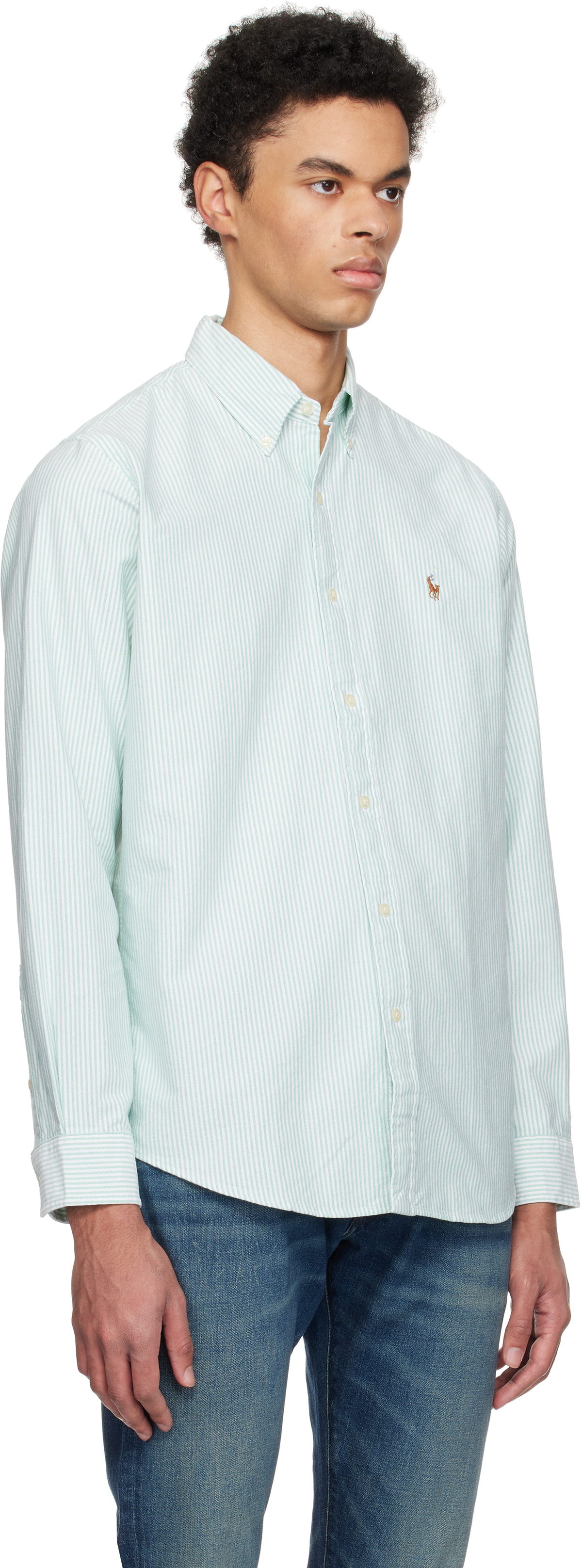 Polo Ralph Lauren Green & White Classic Fit Striped Oxford Shirt Polo ...