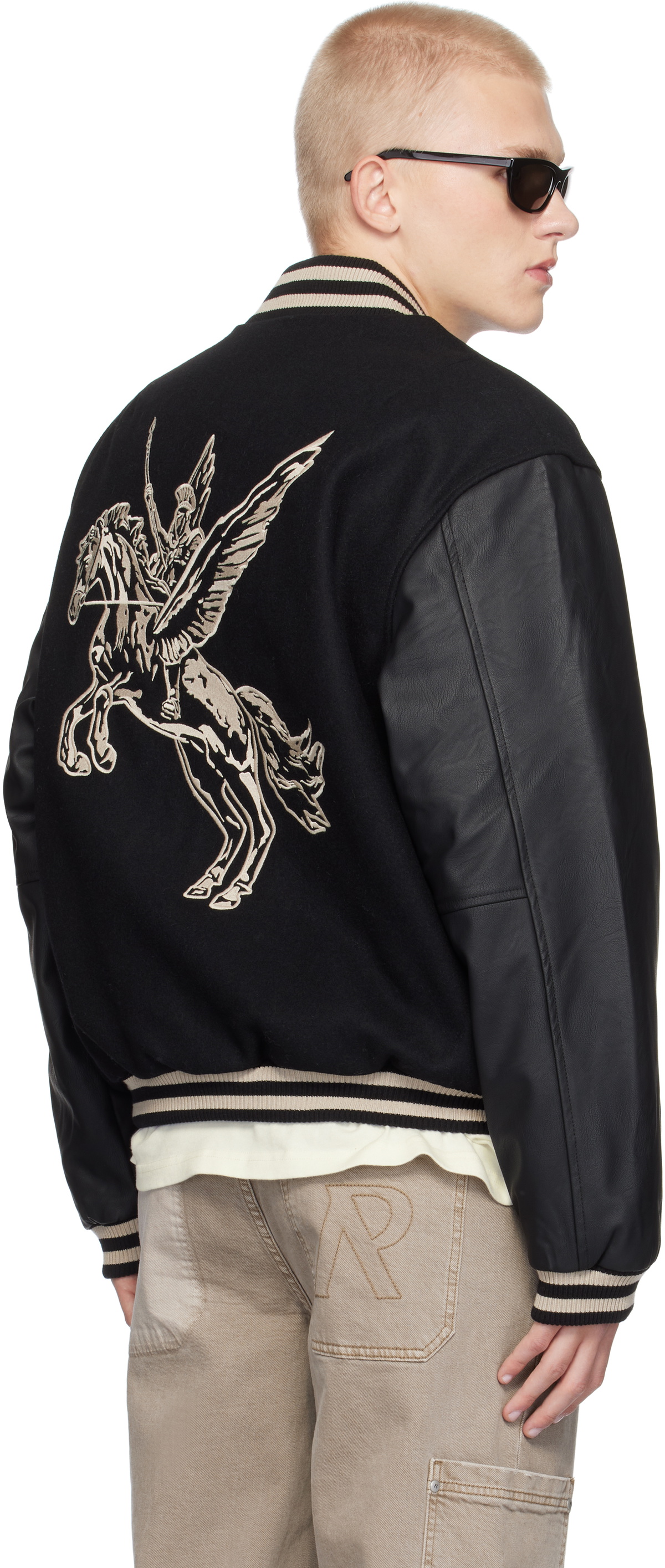 Represent Black Mascot Wool Varsity Bomber Jacket Represent