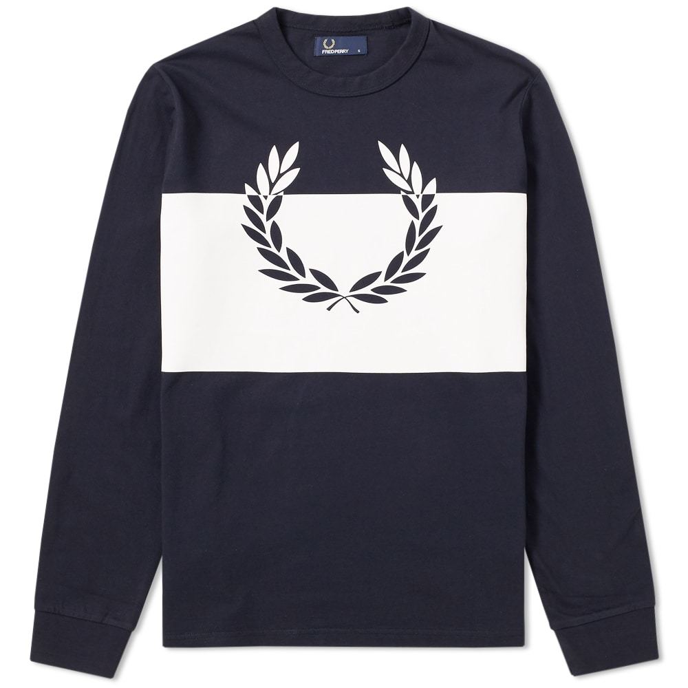 Fred Perry Long Sleeve Block Laurel Wreath Tee Blue Fred Perry