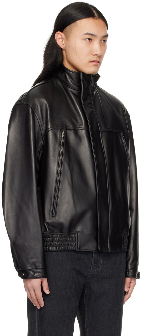 Solid Homme Black Hooded Leather Jacket Solid Homme