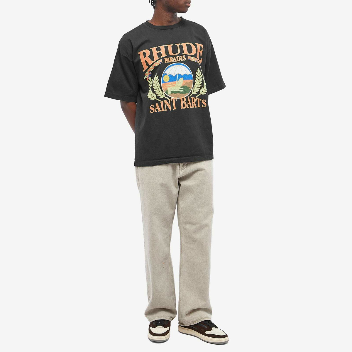 Rhude Men's Beach Chair Logo T-Shirt in Vtg Black Rhude