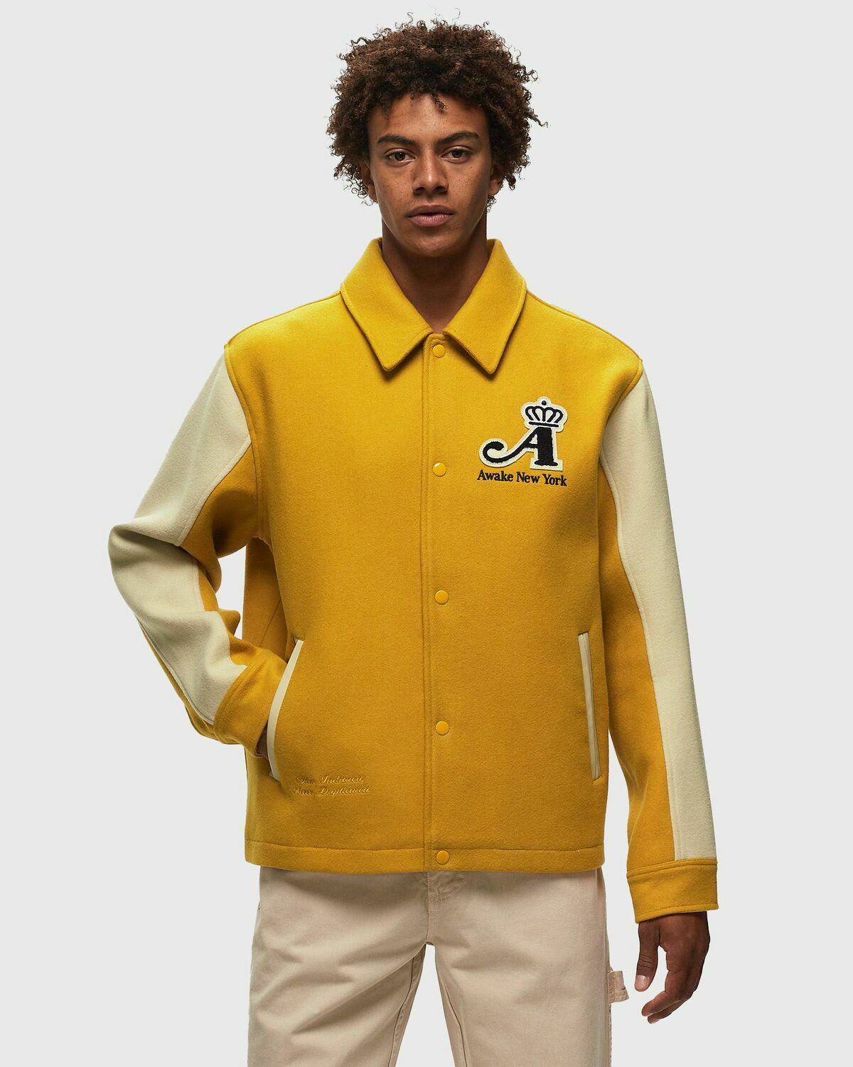 Awake Crown Varsity Jacket Yellow - Mens - Bomber Jackets/College ...