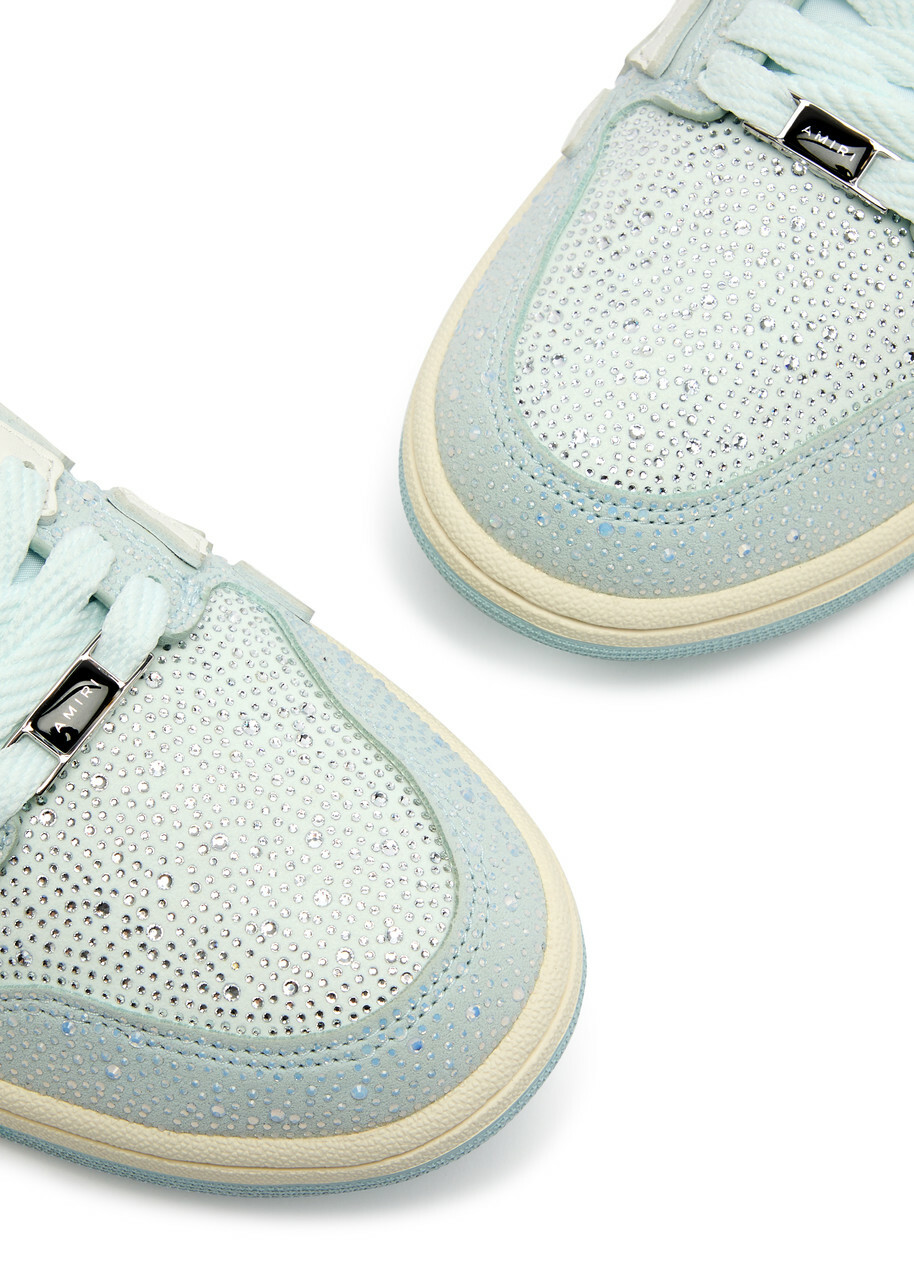 Amiri Skel Crystal-embellished Leather Sneakers Light Blue Amiri