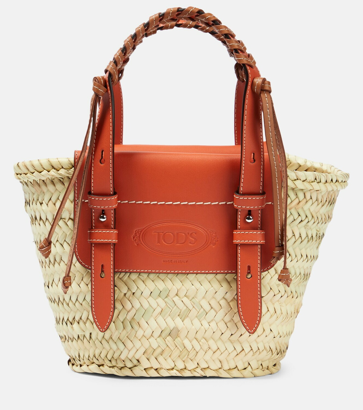 Tod's - Small leather-trimmed raffia tote bag Tod's
