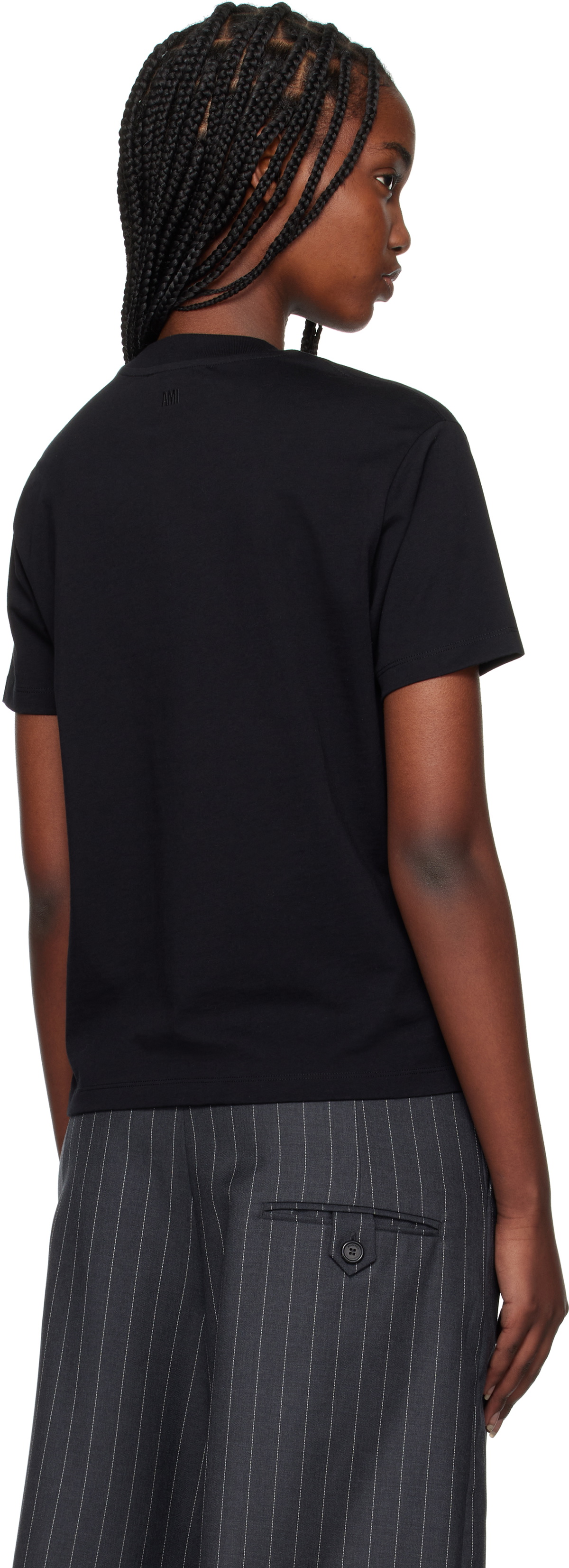 AMI Paris Black Organic Cotton Ami de Coeur T-shirt AMI