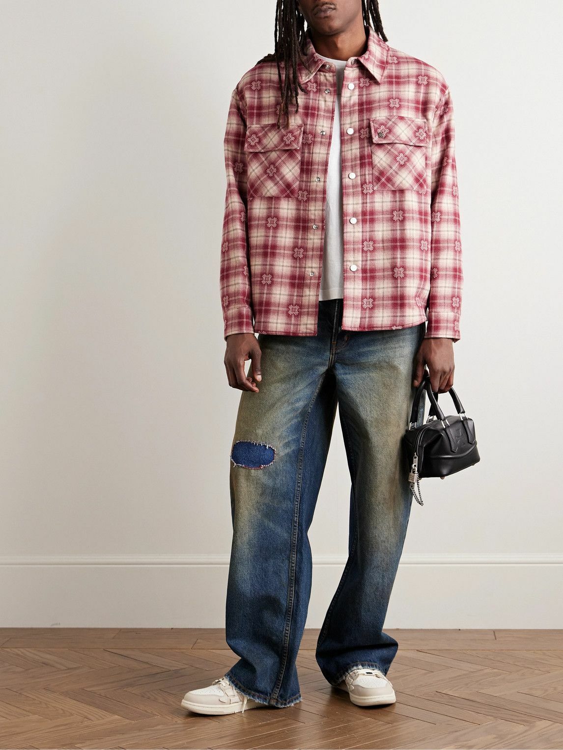 AMIRI - Fleece-Lined Padded Checked Cotton-Jacquard Overshirt - Red Amiri