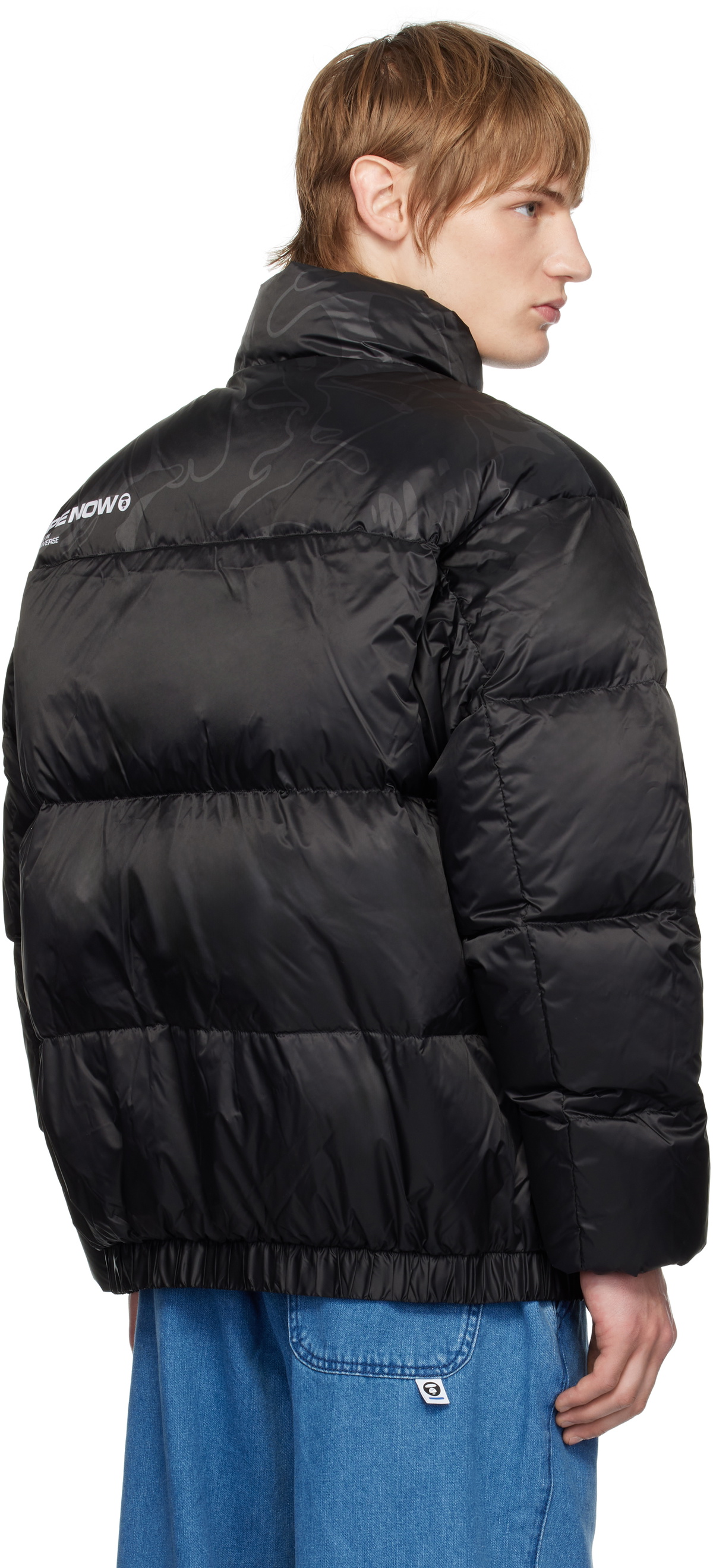 AAPE by A Bathing Ape Black 'AAPE NOW' Moonface Logo Zip-Up Down Jacket ...
