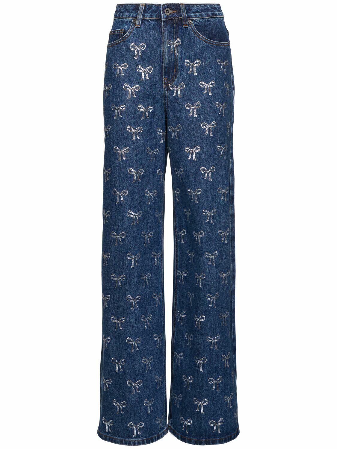 SELF-PORTRAIT Rhinestone Bow Denim Jeans Self-Portrait