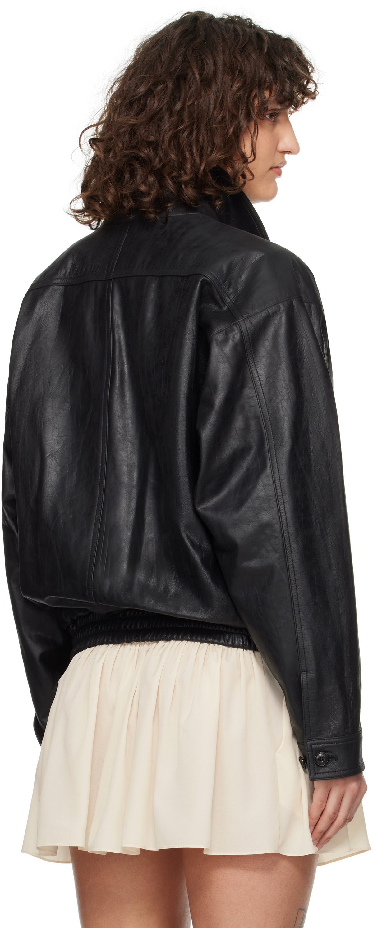 RECTO Black Vintage Crack Effect Leather Jacket Recto