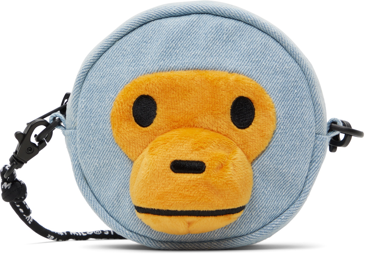 BAPE Kids Blue Baby Milo Face Denim Cross Bag A Bathing Ape
