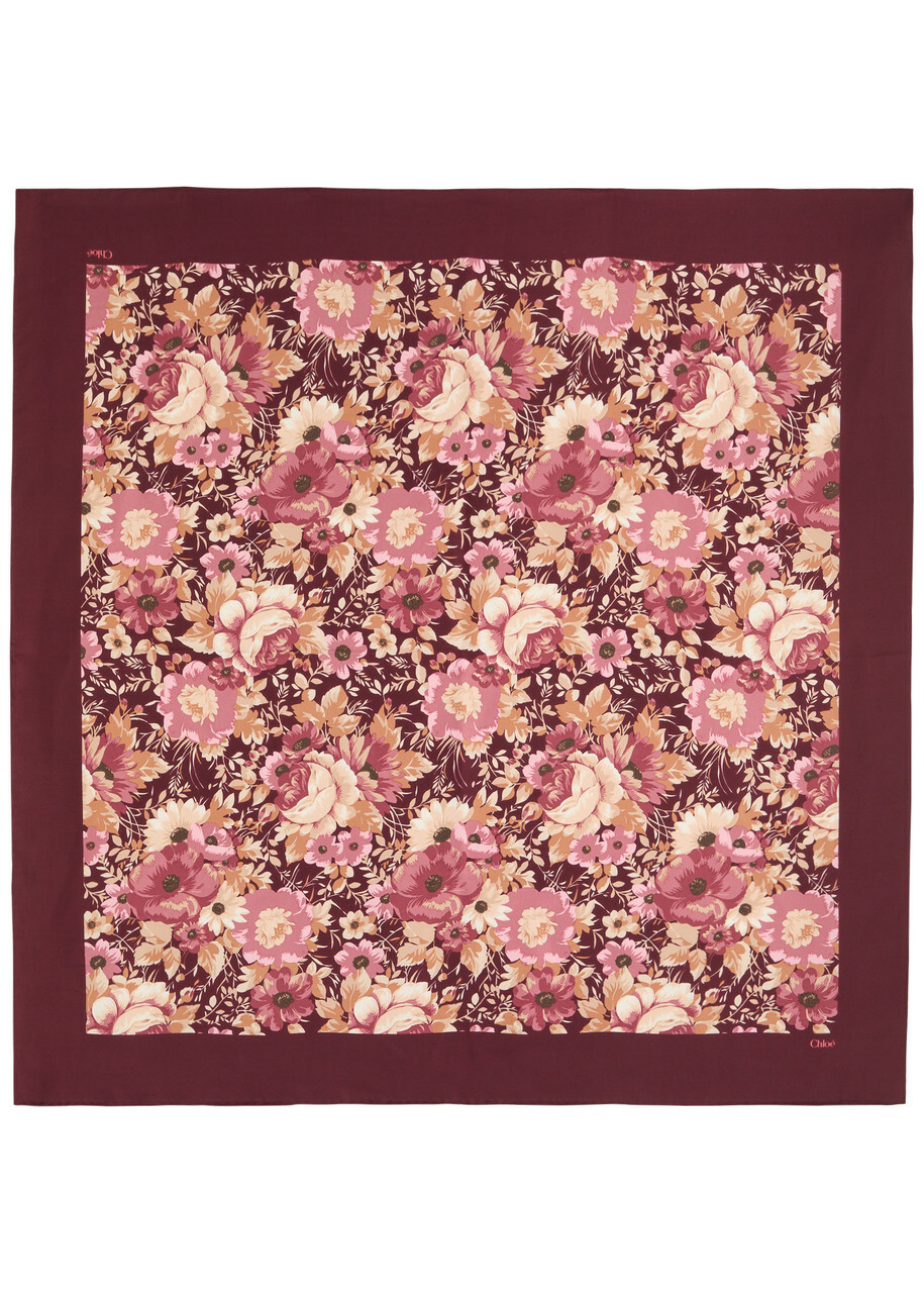Chloe Floral-print Silk-twill Scarf - Maroon - One Size Chloe