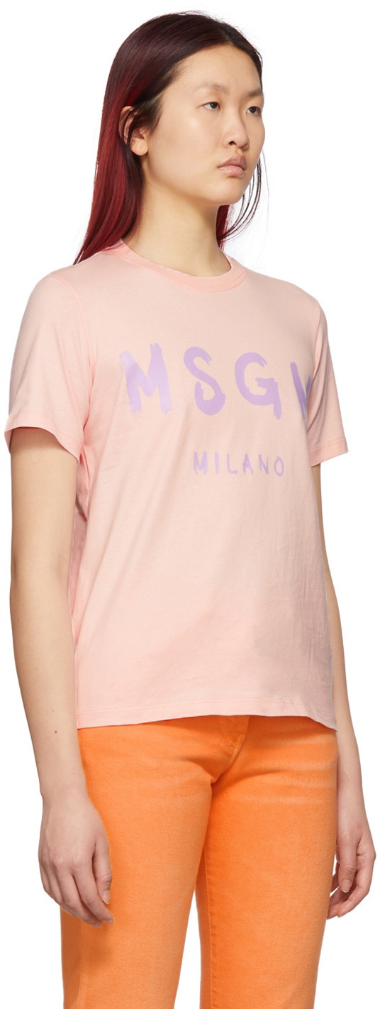 MSGM Pink Brush Stroke Logo T-Shirt MSGM