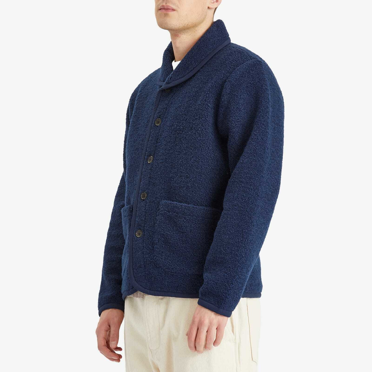 Universal Works Men's Boucle Alvar Fleece Lancaster Jacket in Navy ...