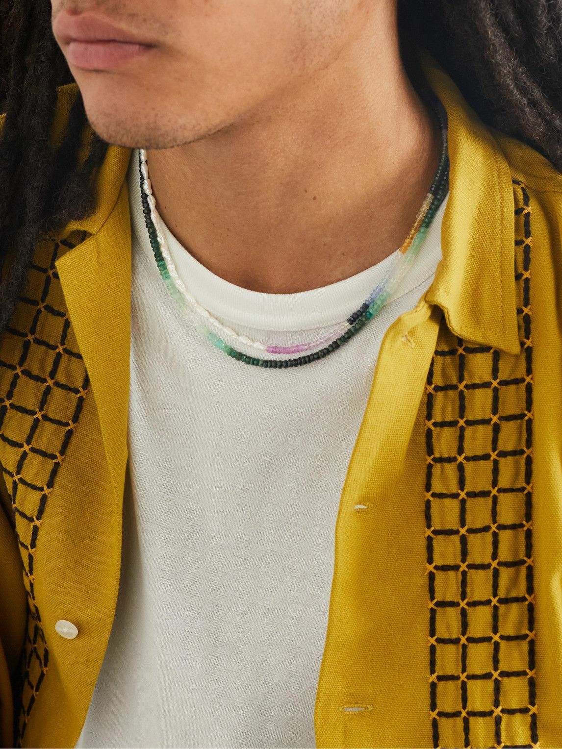 Roxanne First - Gold Emerald Beaded Necklace Roxanne First