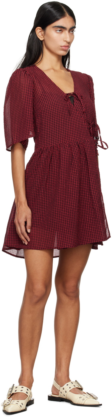 GANNI Red & Black Tie String Wrap Minidress GANNI