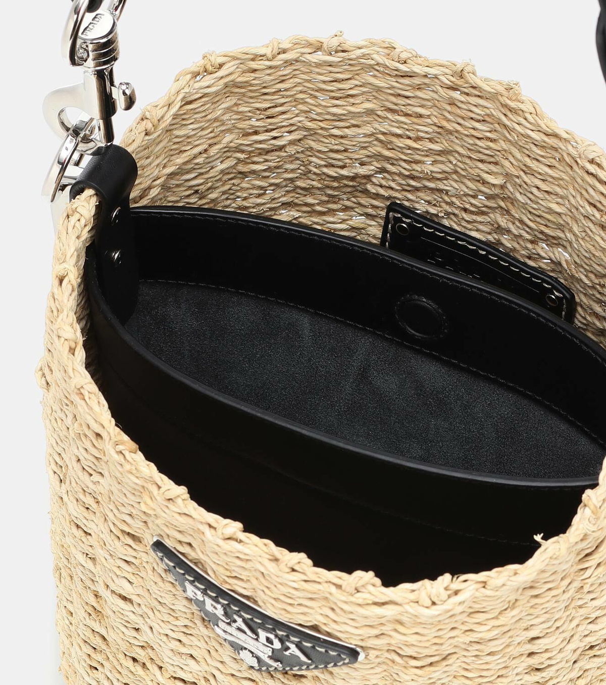 Prada Leather-trimmed raffia bucket bag Prada