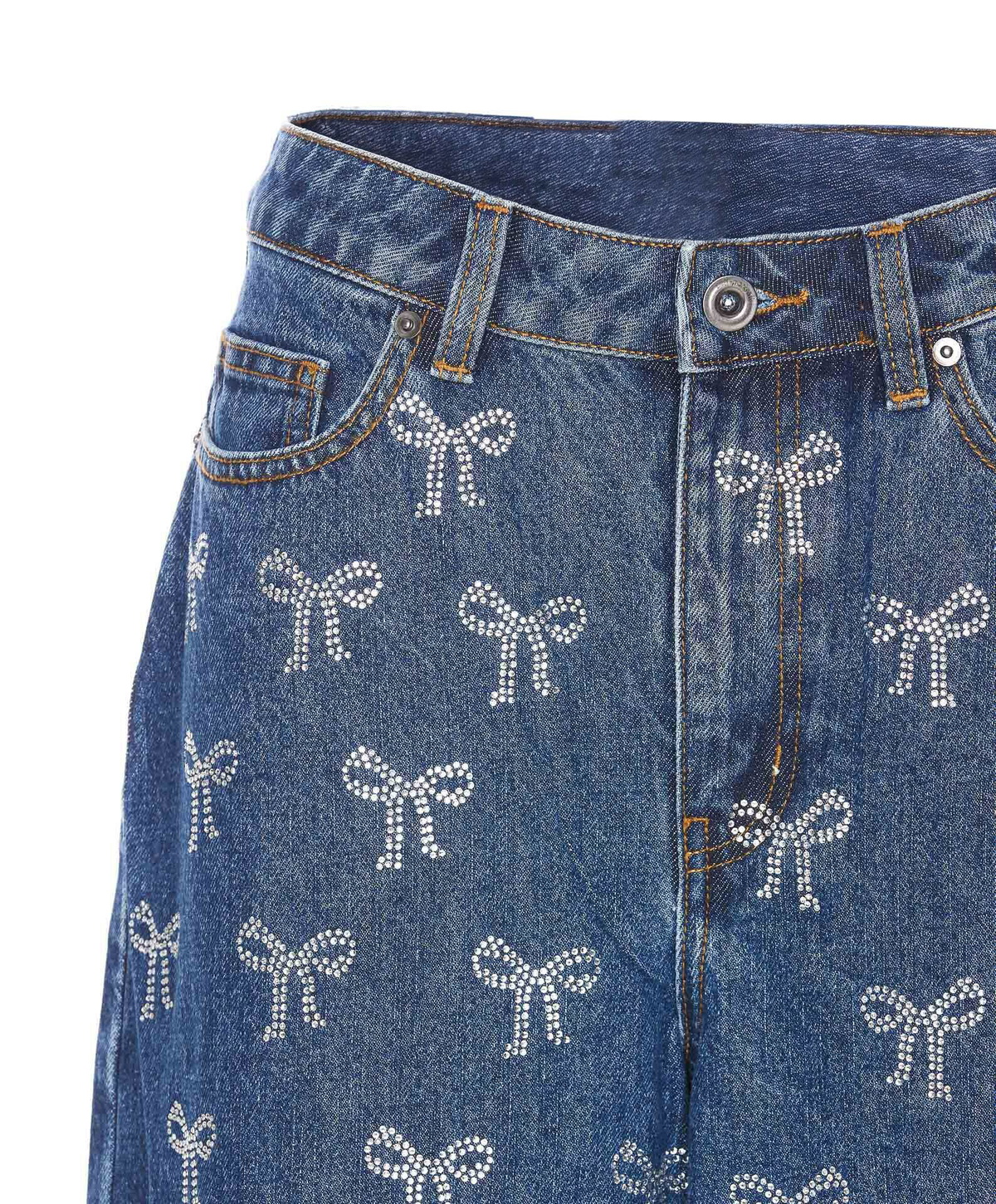 self-portrait Rhinestone Bow Denim Jeans Self-Portrait