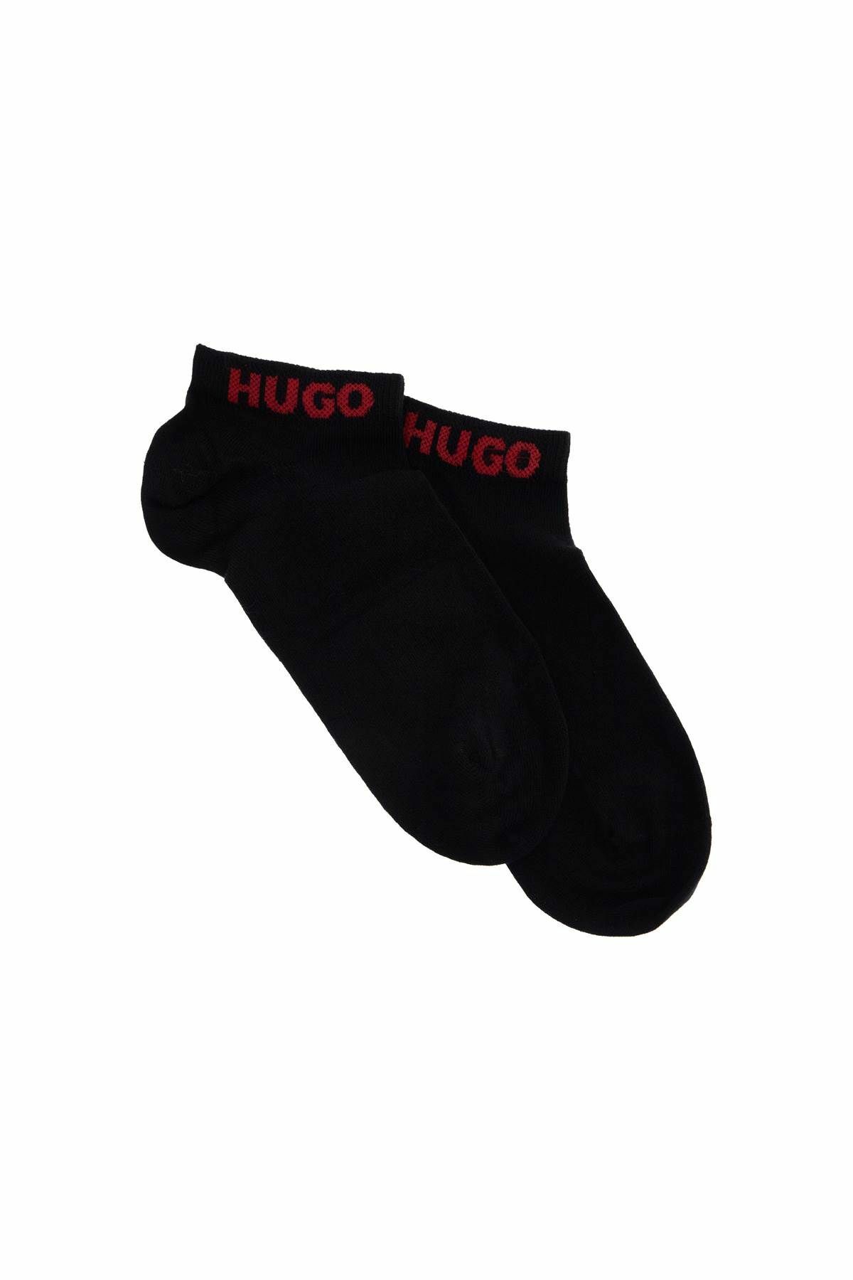 HUGO men's short socks 4 pairs cotton repeated logo black and red Black ...